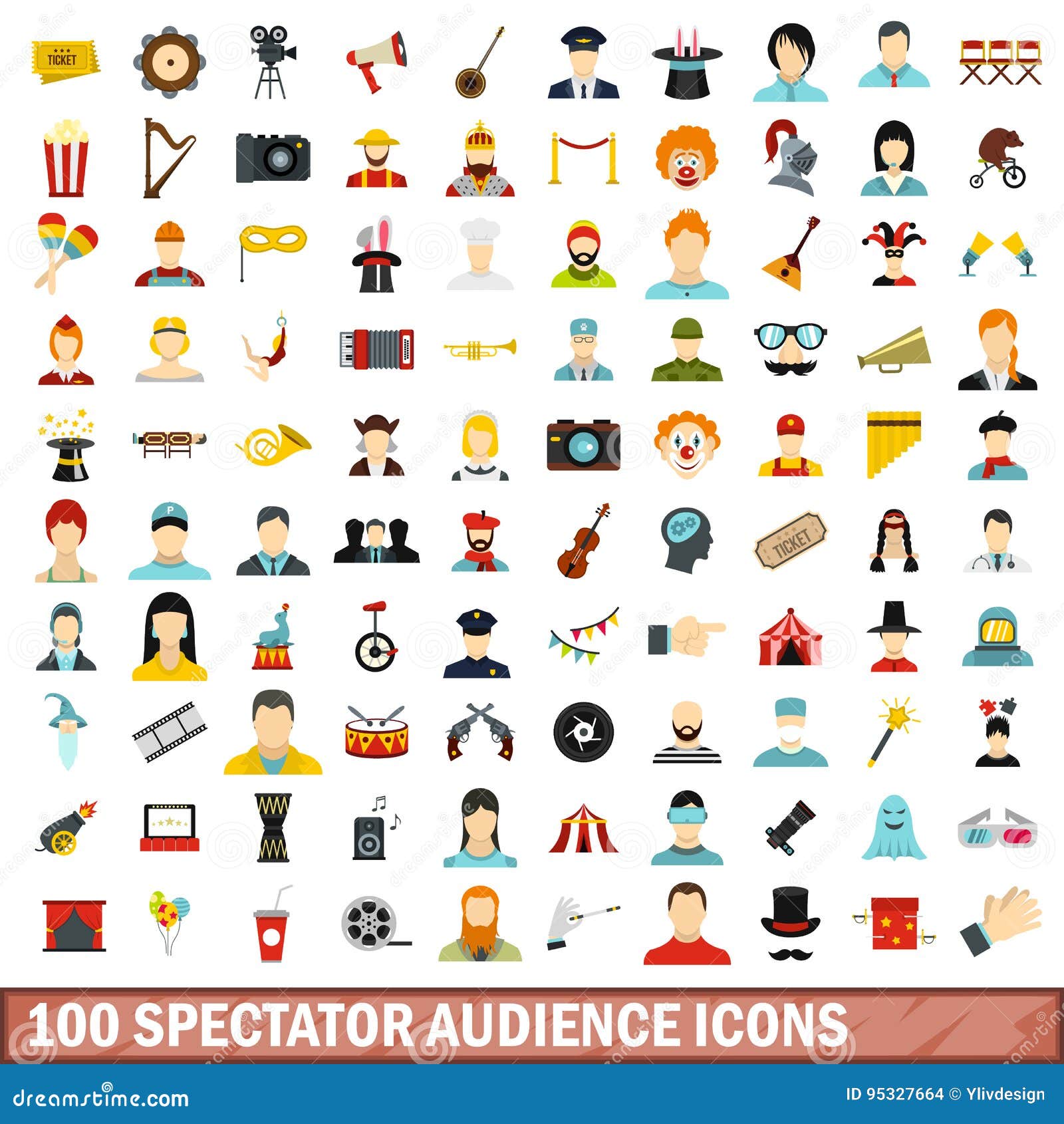 100 Spectator Audience Icons Set, Flat Style Stock Vector ...