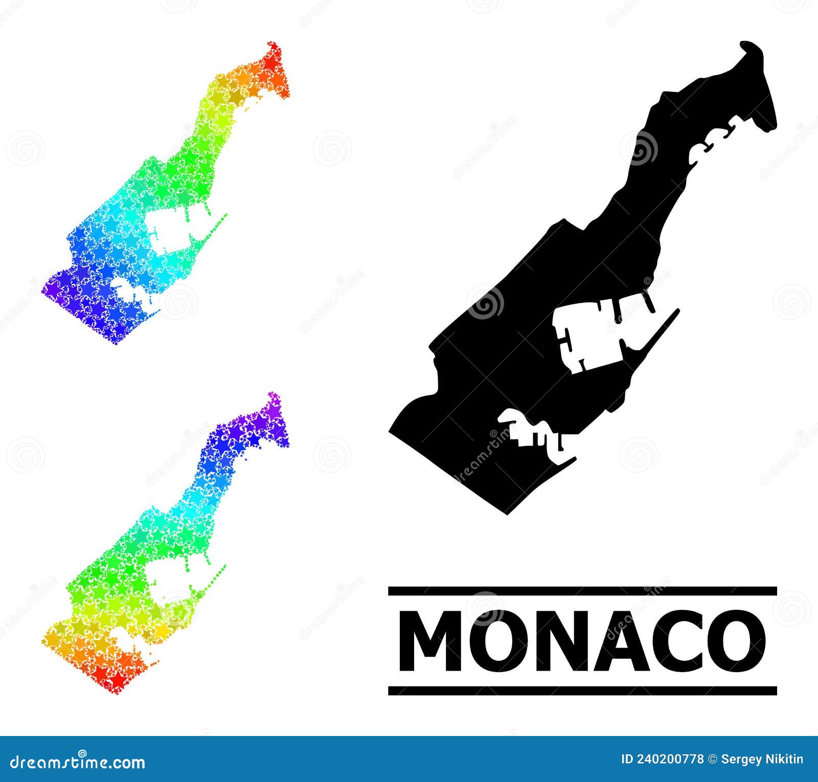 Spectral Colored Gradient Starred Mosaic Map of Monaco Collage Stock ...