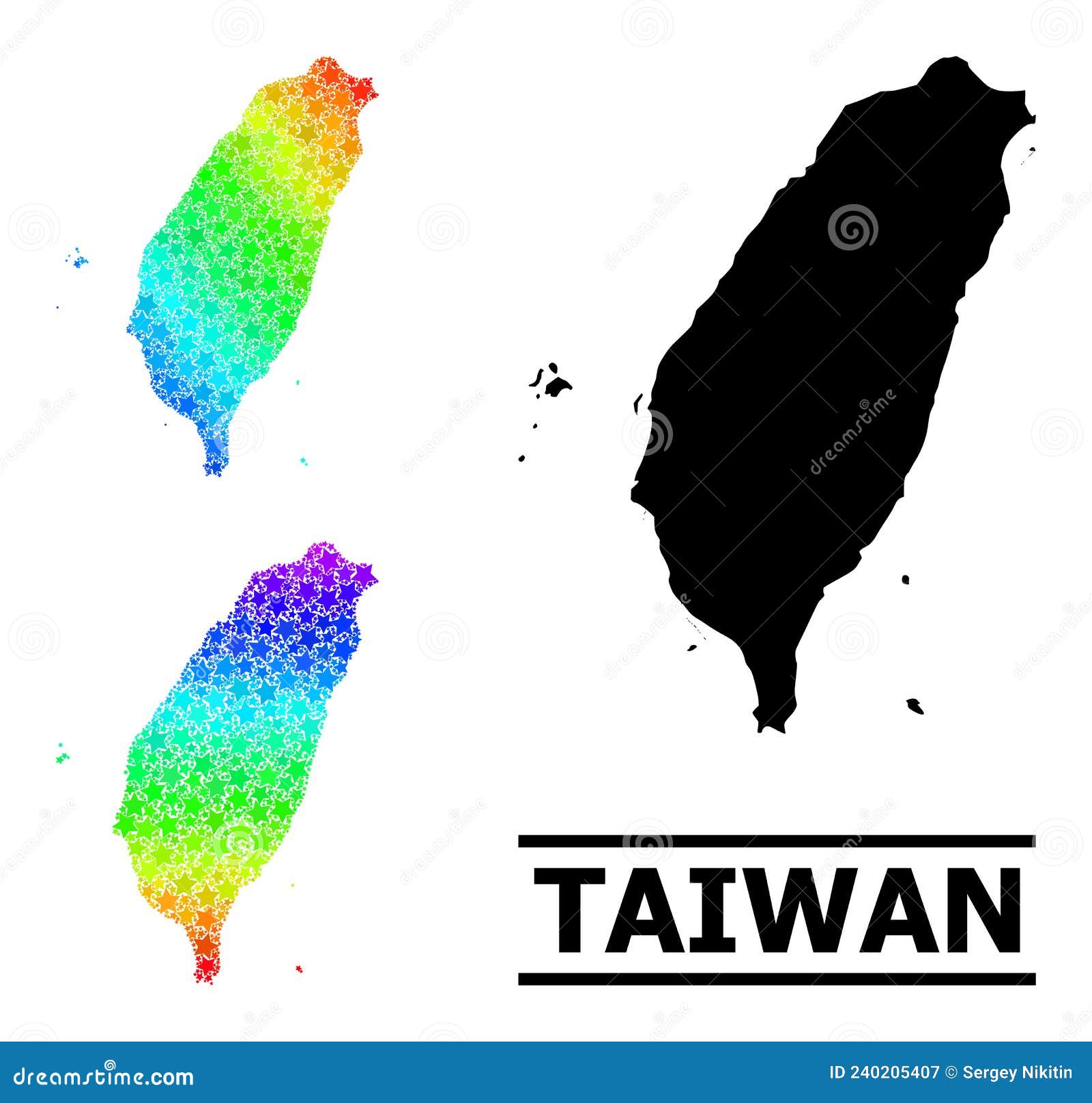Spectral Colored Gradient Starred Mosaic Map of Taiwan Collage Stock ...