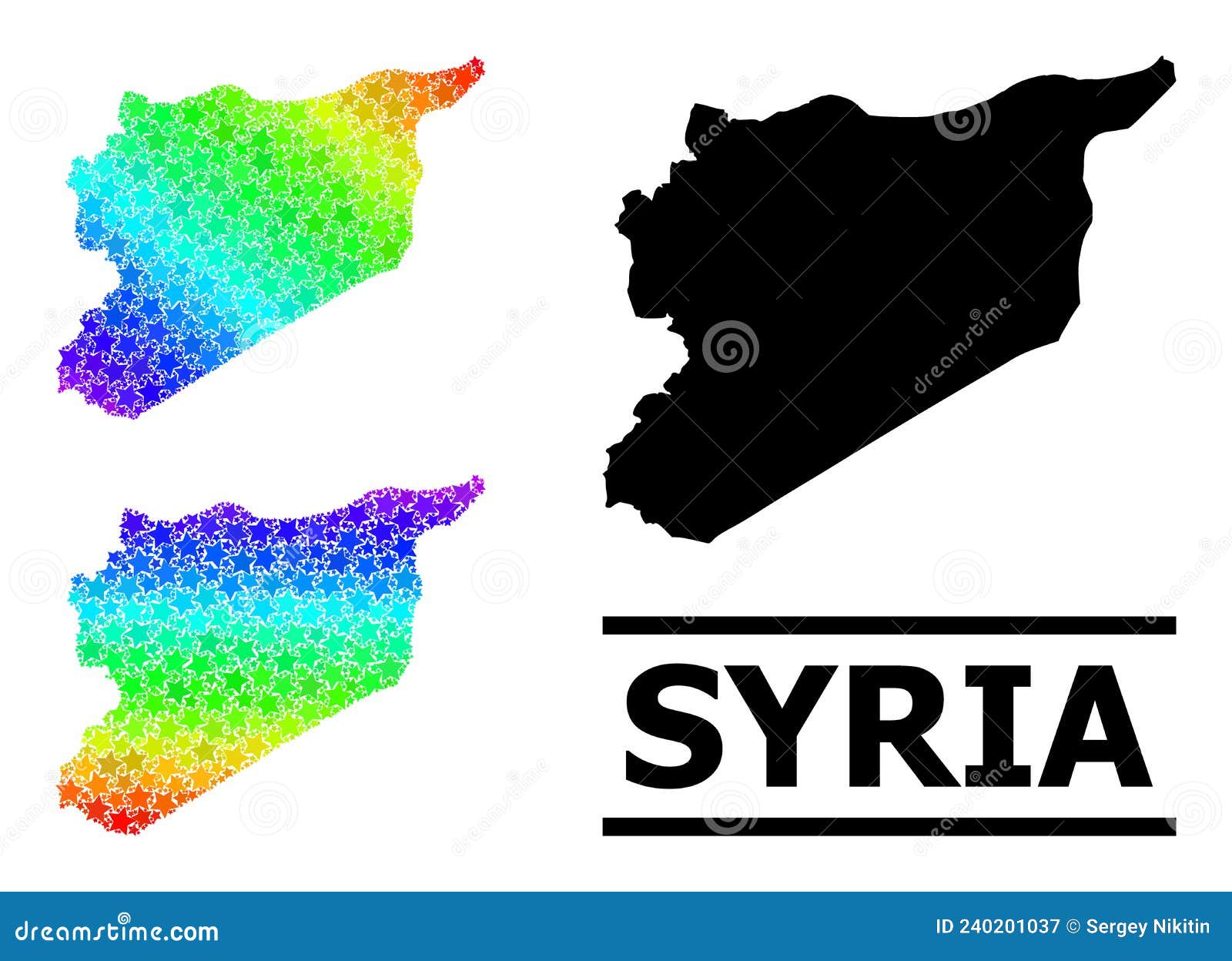 Spectral Colored Gradient Stars Mosaic Map of Syria Collage Stock ...