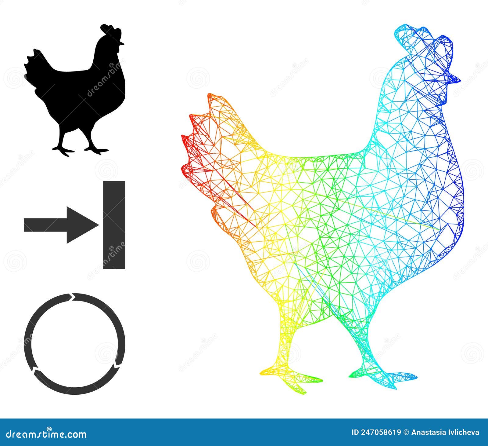 Spectral Gradient Net Mesh Walking Chicken Icon Stock Vector ...