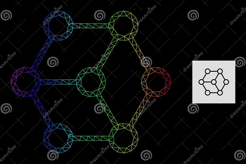 Rainbow Gradiented Polygonal Network Blockchain Nodes Icon Stock Vector ...