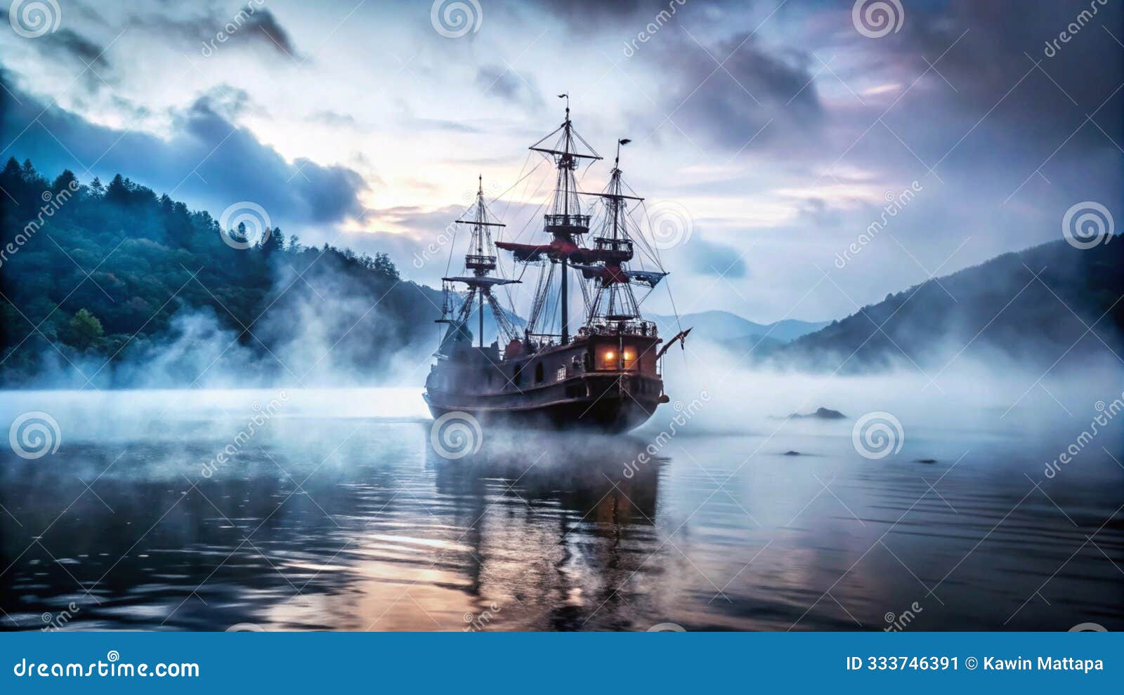 A Spectral Pirate Ship, Glowing With Eerie Green Lights, Sails Across A ...