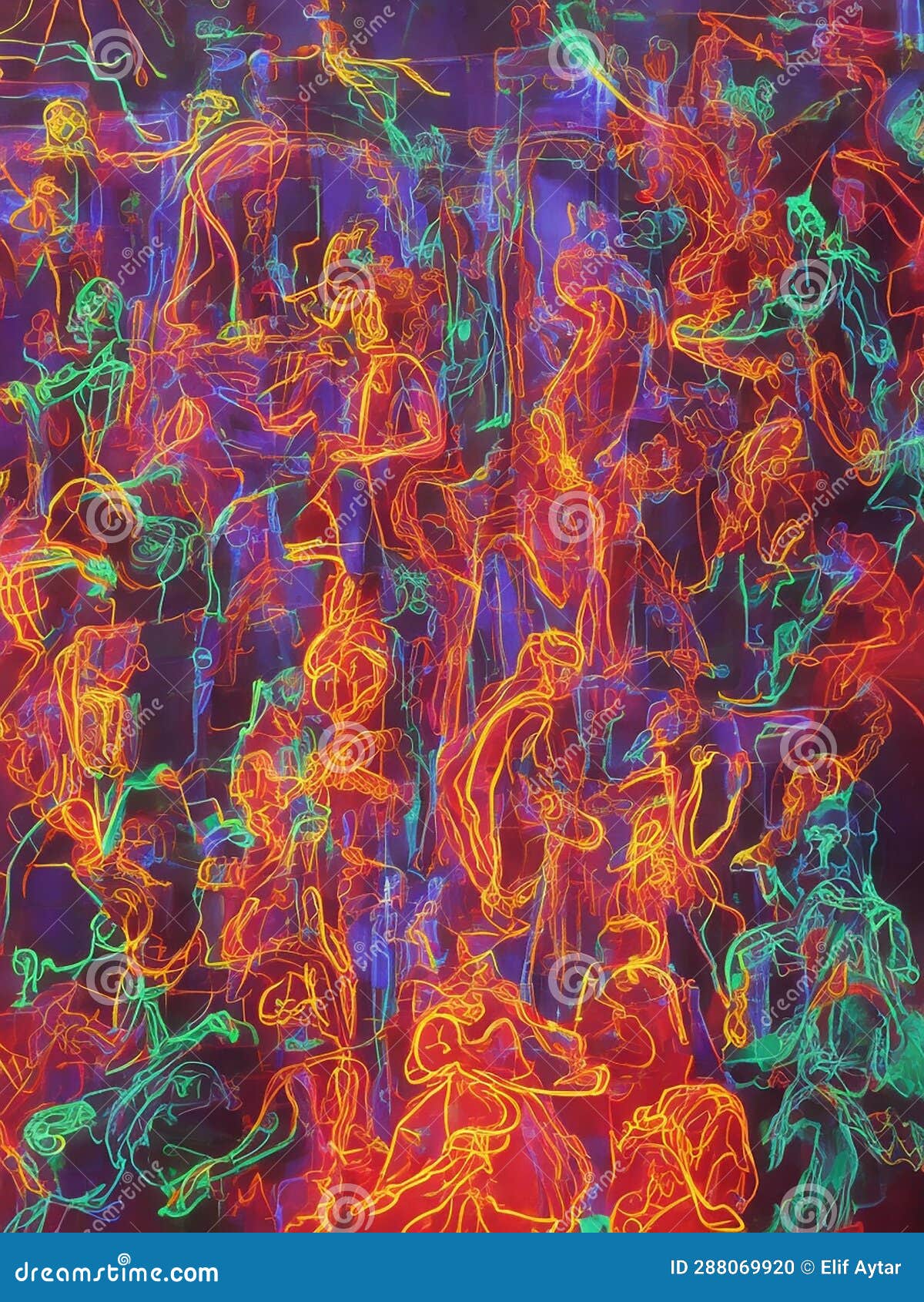 A Spectral Procession of Ghost, Illuminated by a Neon Glow Stock Photo ...