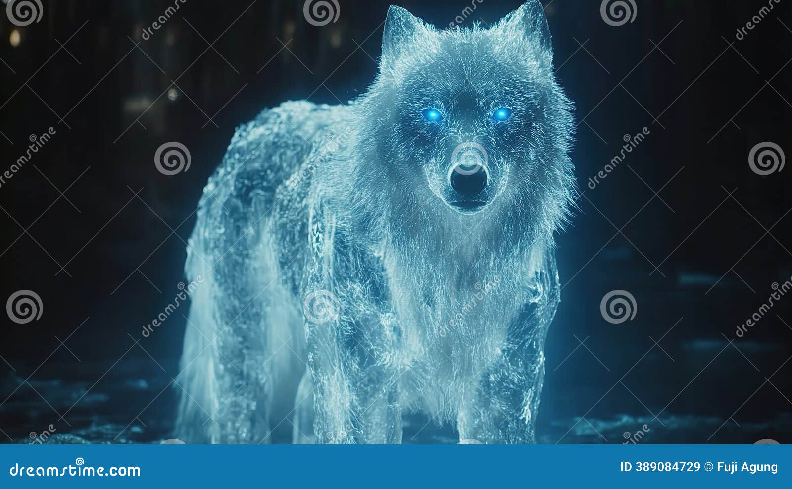 A Wolf With A Glowing In The Dark With A Fire And Ice Background And A ...
