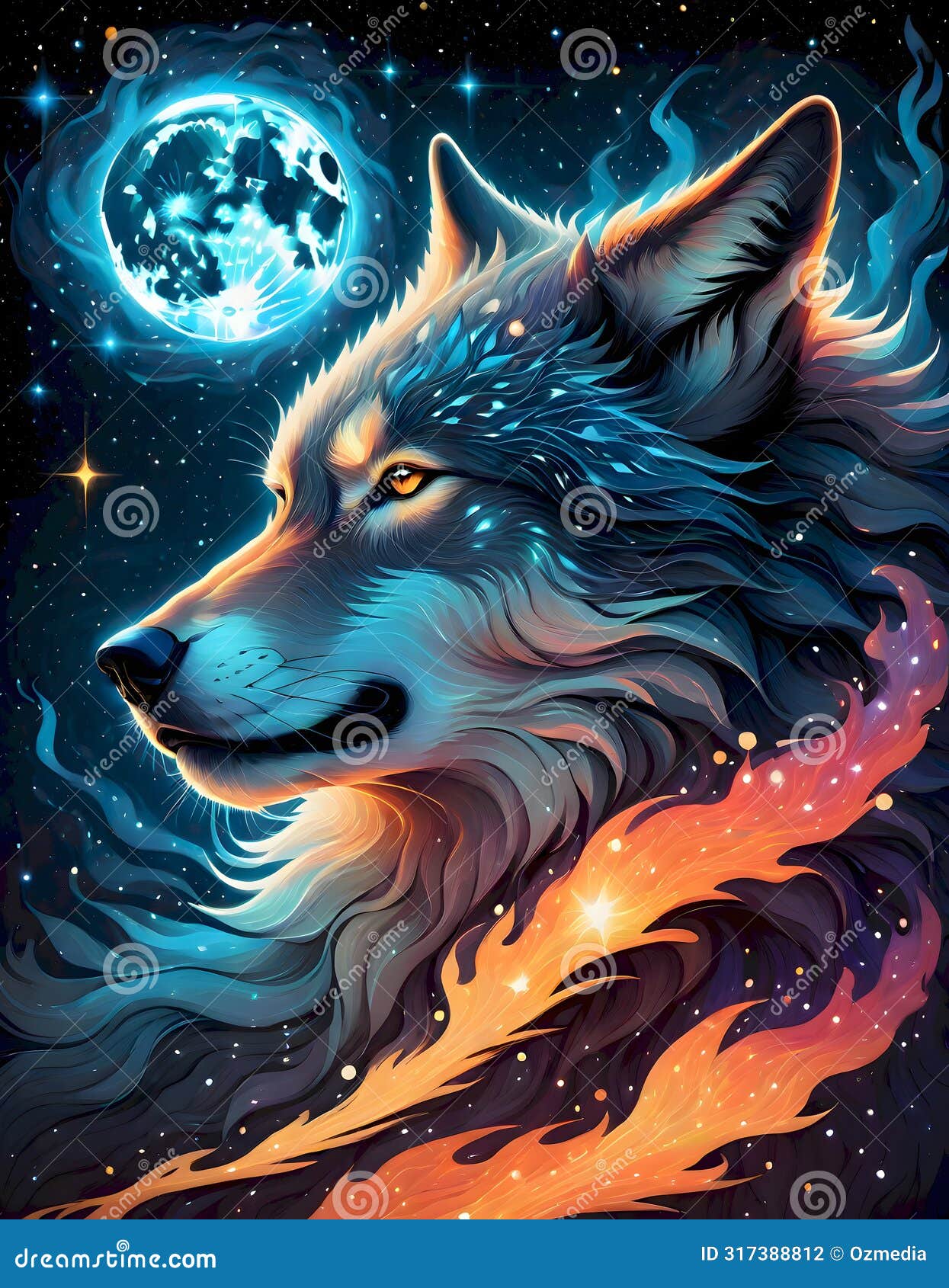 Spectral Wolf with Ethereal Fire, , Generative AI Stock Illustration ...