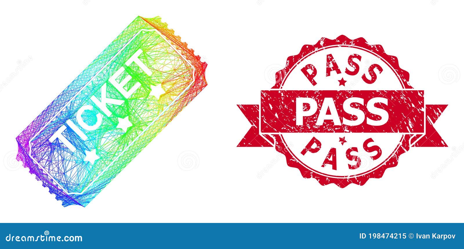 Textured Pass Stamp and LGBT Colored Linear Ticket Stock Vector ...