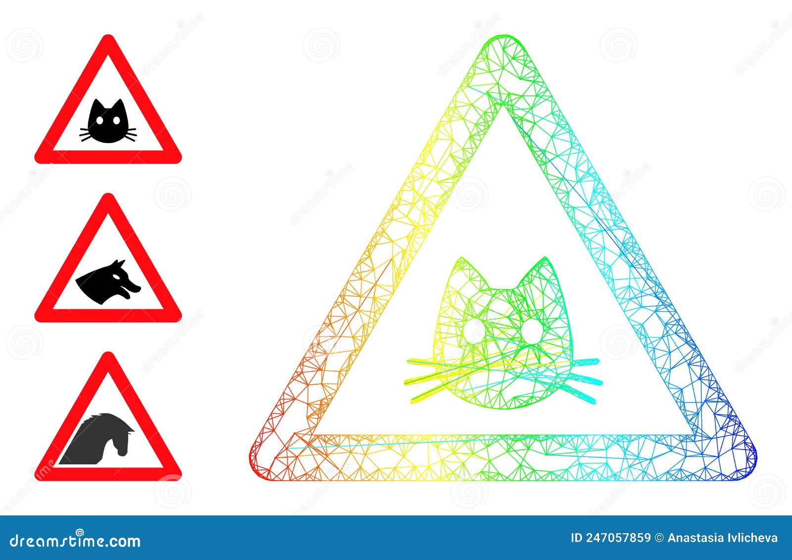 Spectrum Gradient Hatched Mesh Cat Warning Icon Stock Vector ...