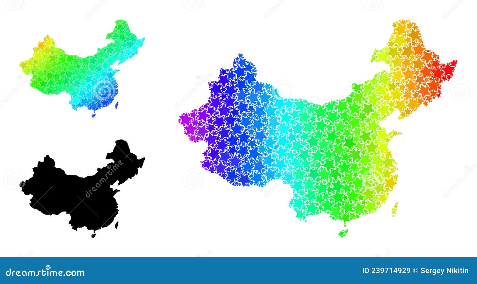 Spectral Colored Gradient Starred Mosaic Map of China Collage Stock ...