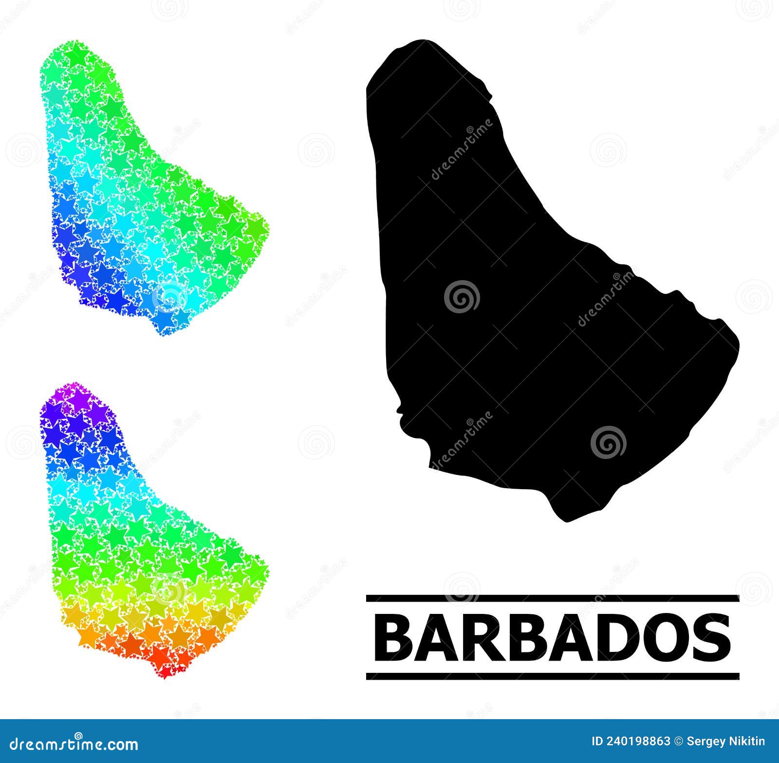 Spectrum Gradient Star Mosaic Map of Barbados Collage Stock Vector ...