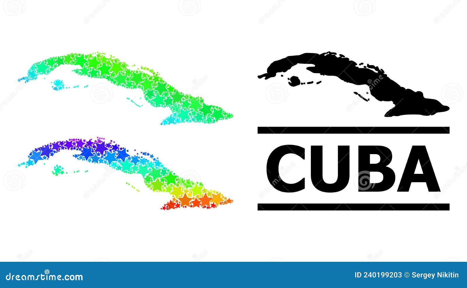 Spectrum Gradient Starred Mosaic Map of Cuba Collage Stock Vector ...