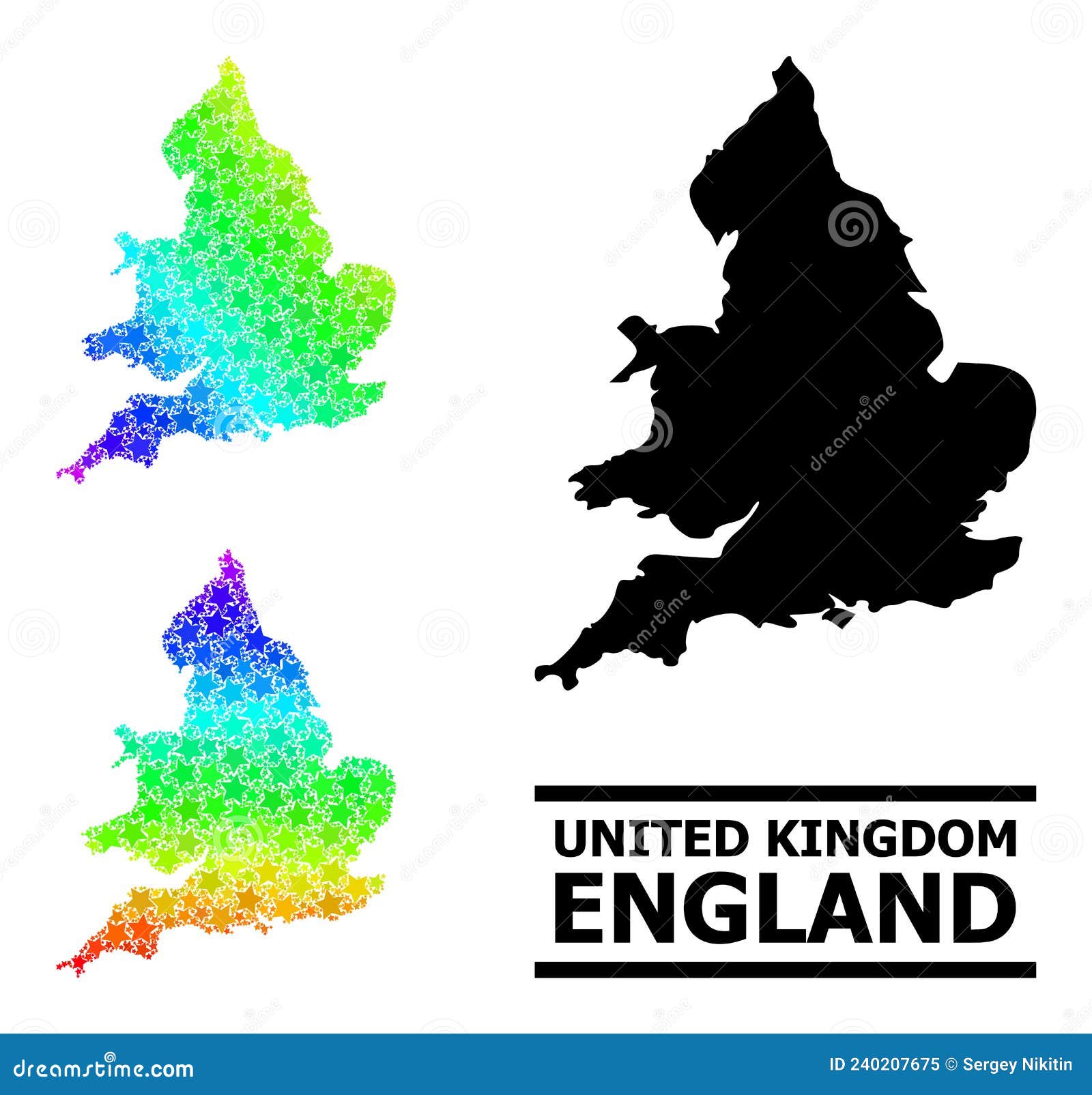 Spectrum Gradient Starred Mosaic Map of England Collage Stock Vector ...