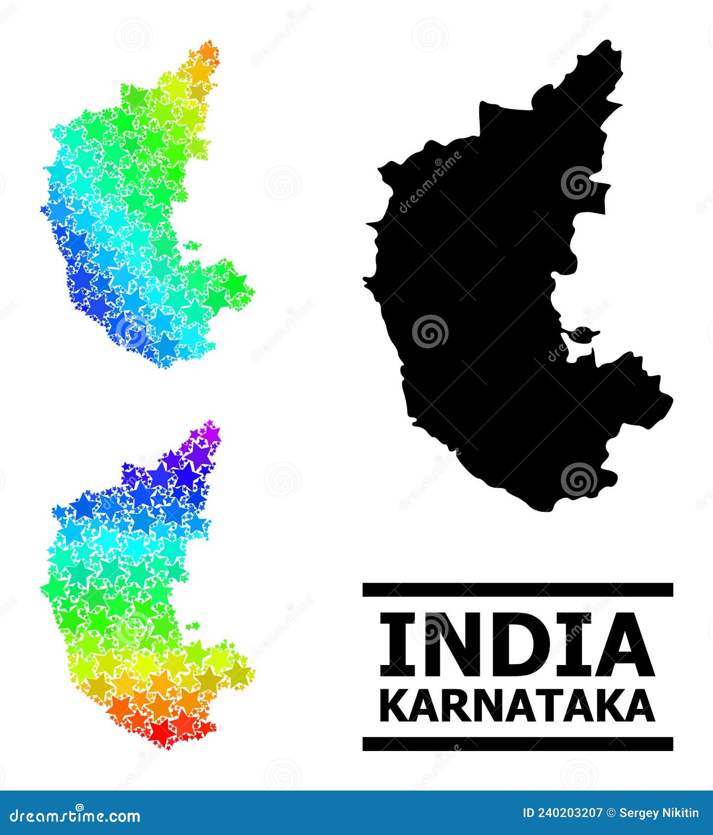 Spectrum Gradient Starred Mosaic Map of Karnataka State Collage Stock ...