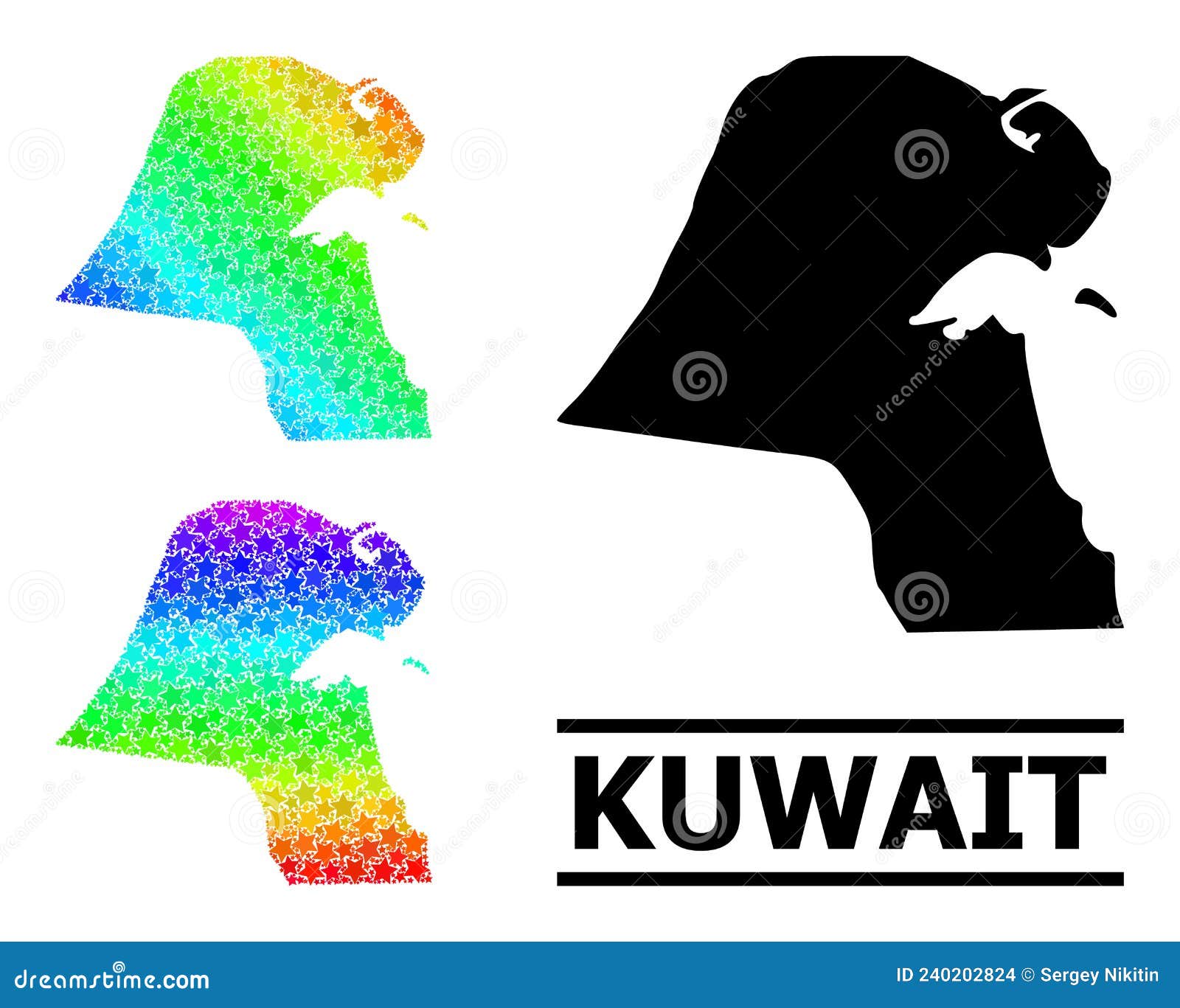 Spectrum Gradient Starred Mosaic Map of Kuwait Collage Stock Vector ...