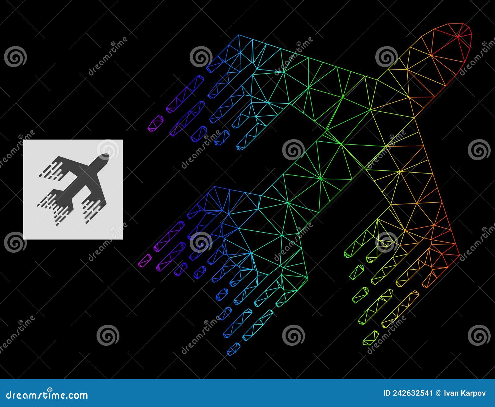 Spectrum Gradiented Polygonal Net Jet Plane Icon Stock Vector ...