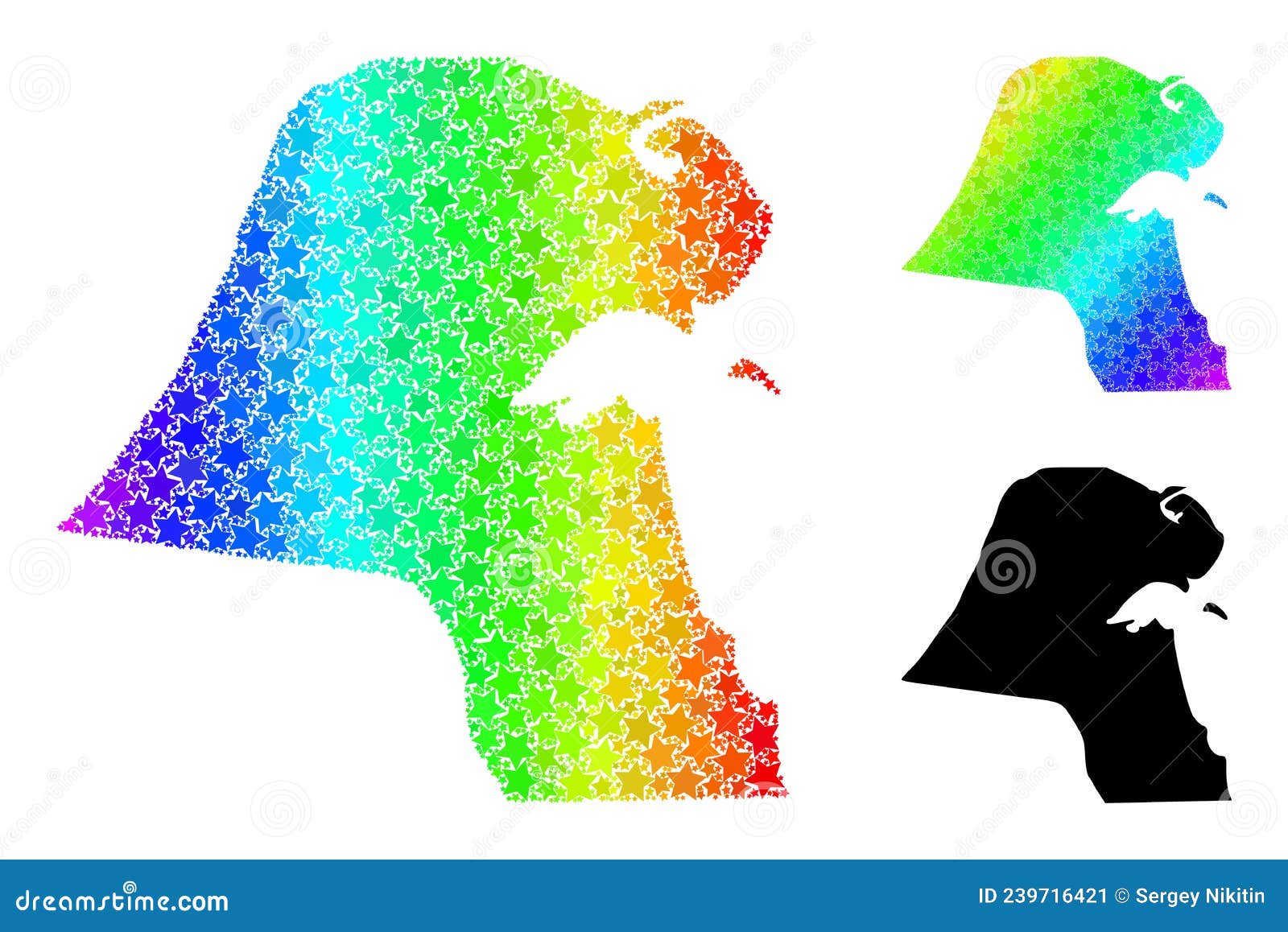 Spectral Colored Gradient Stars Mosaic Map of Kuwait Collage Stock ...