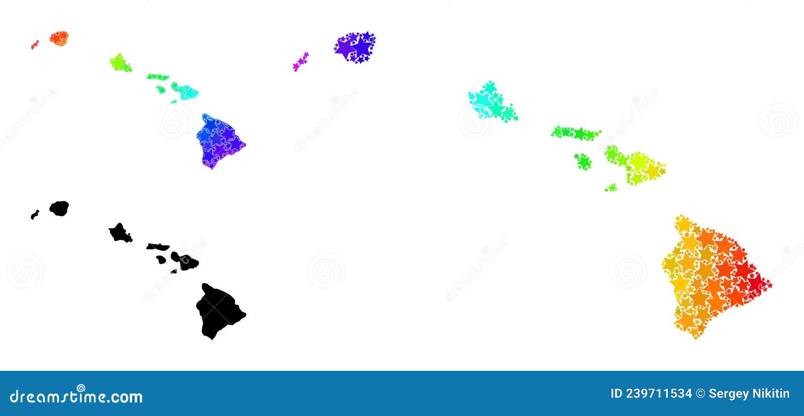 Spectral Colored Gradient Stars Mosaic Map of Hawaii State Collage ...
