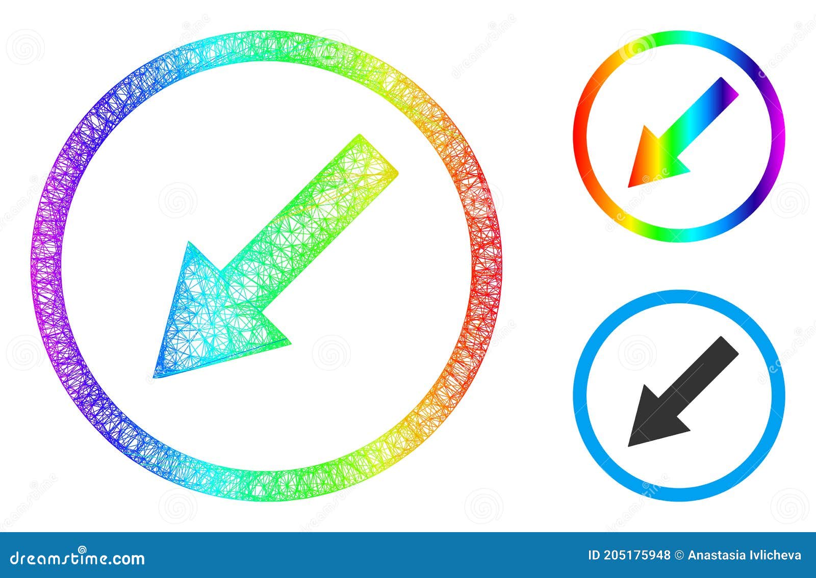 Spectrum Hatched Gradient Down-Left Rounded Arrow Icon Stock Vector ...