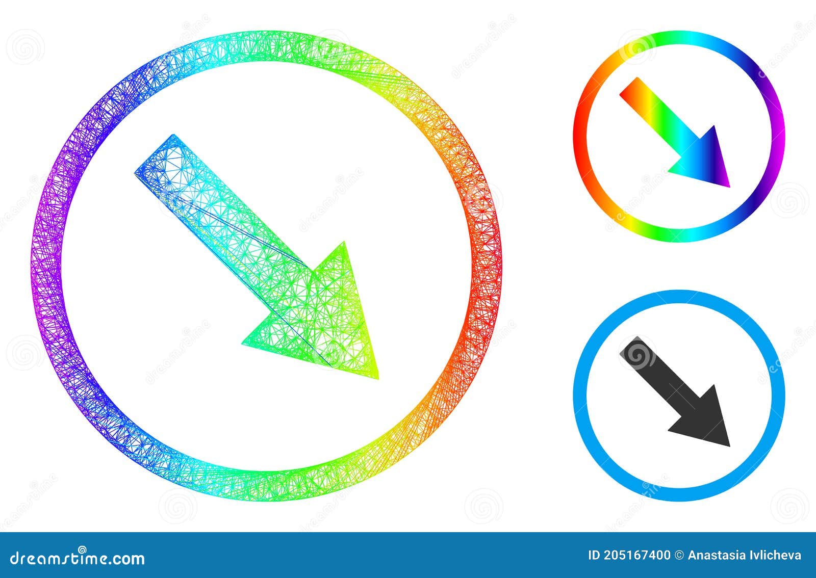 Spectrum Linear Gradient Down-Right Rounded Arrow Icon Stock Vector ...
