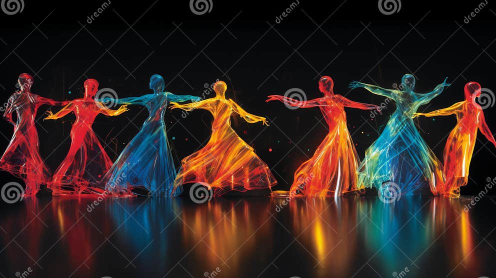 Spectrum of Motion: Colorful Dance Silhouettes Reflection Stock ...