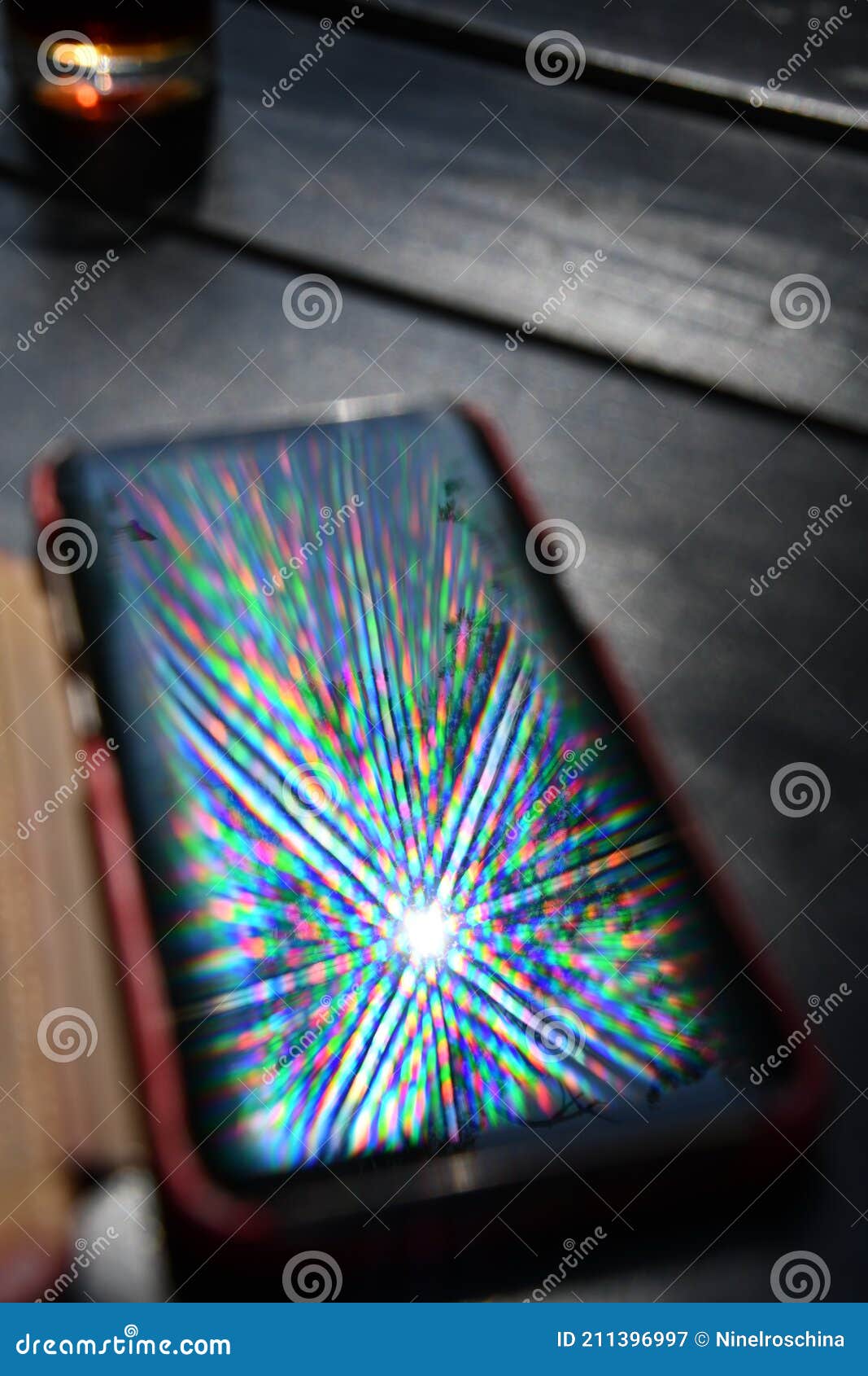 Spectrum Rays Blur Reflection in Glossy Surface of Smartphone Stock ...