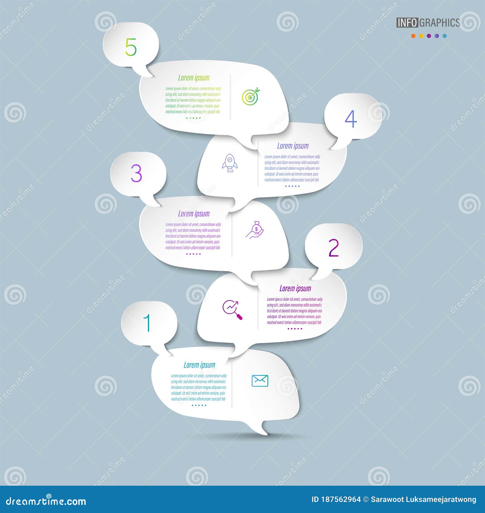 5 step Tag label chart stock vector. Illustration of diagram - 187562964