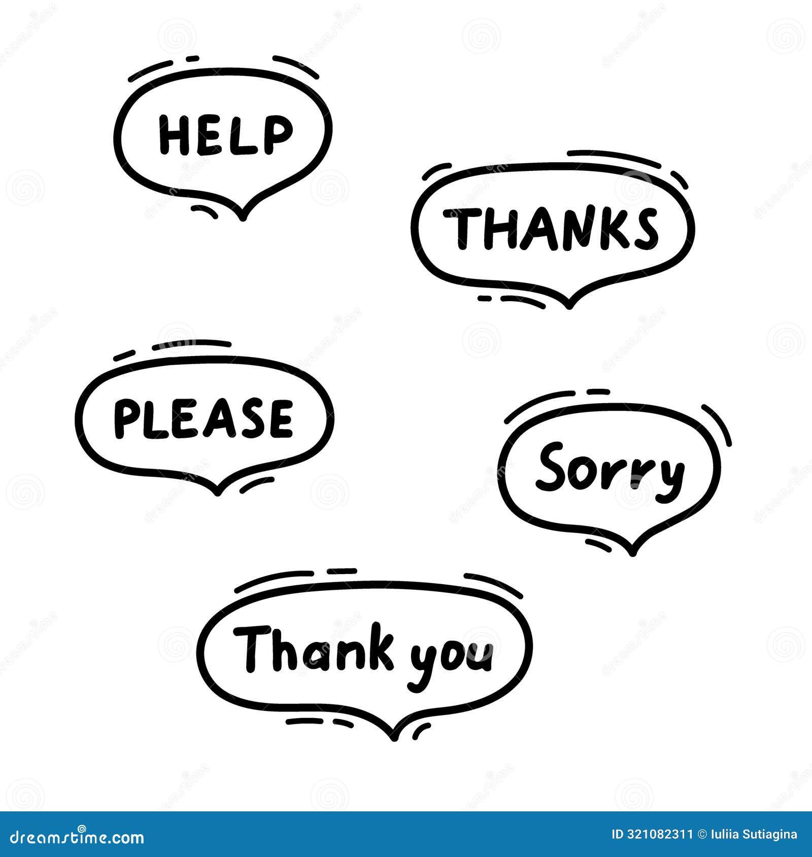 Speech Balloon with Commonly Used Word, Line Hand Drawn Doodle. Talk ...