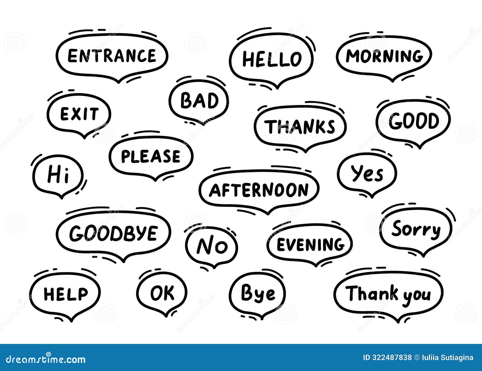 Speech Balloon with Commonly Used Word, Line Hand Drawn Doodle. Talk ...