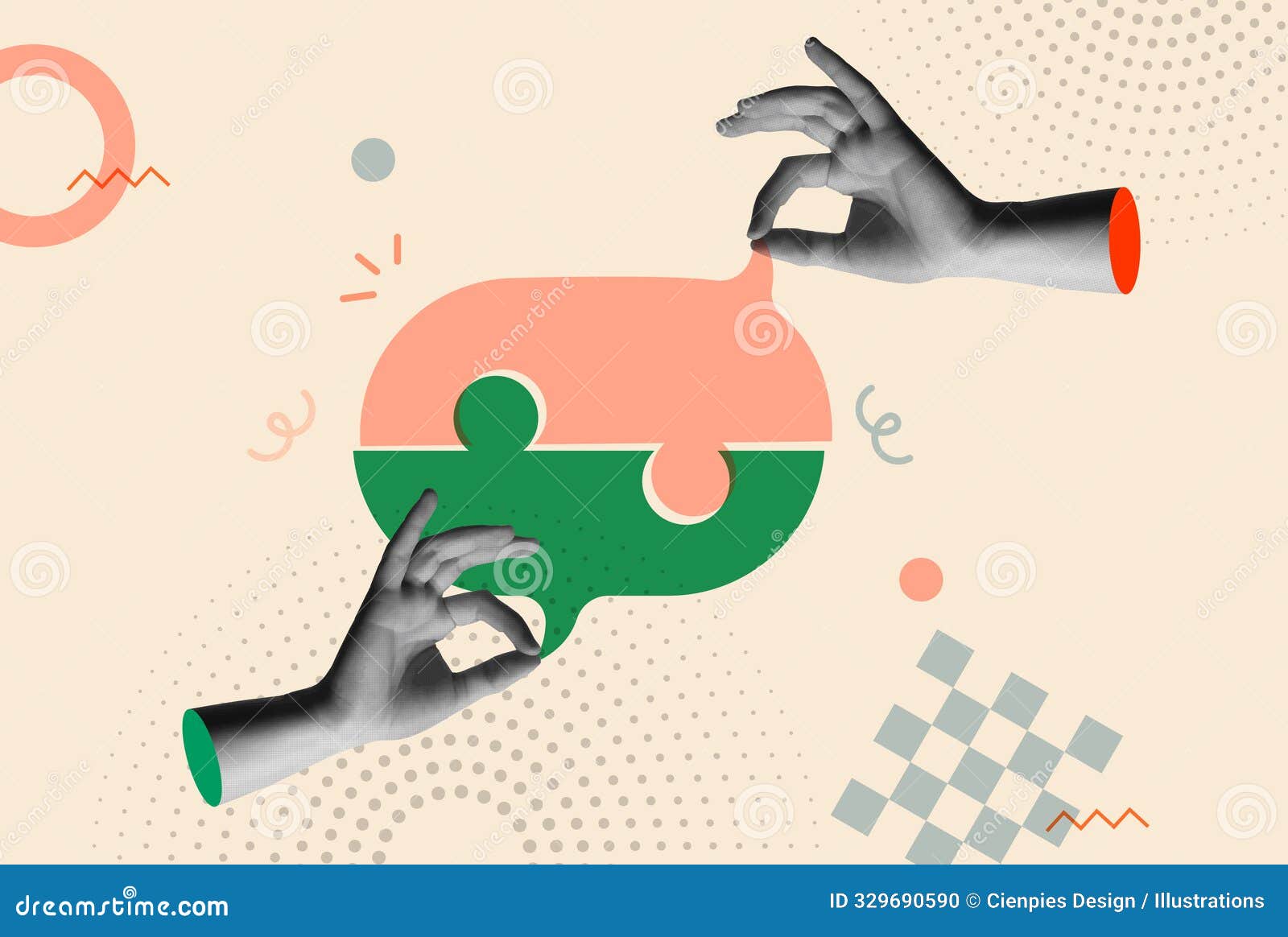 Speech Balloon Puzzle and Human Hand in Retro Collage Vector ...