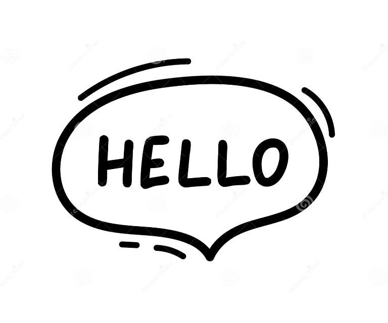 Speech Balloon with Hello Word, Line Hand Drawn Doodle. Talk Bubble ...