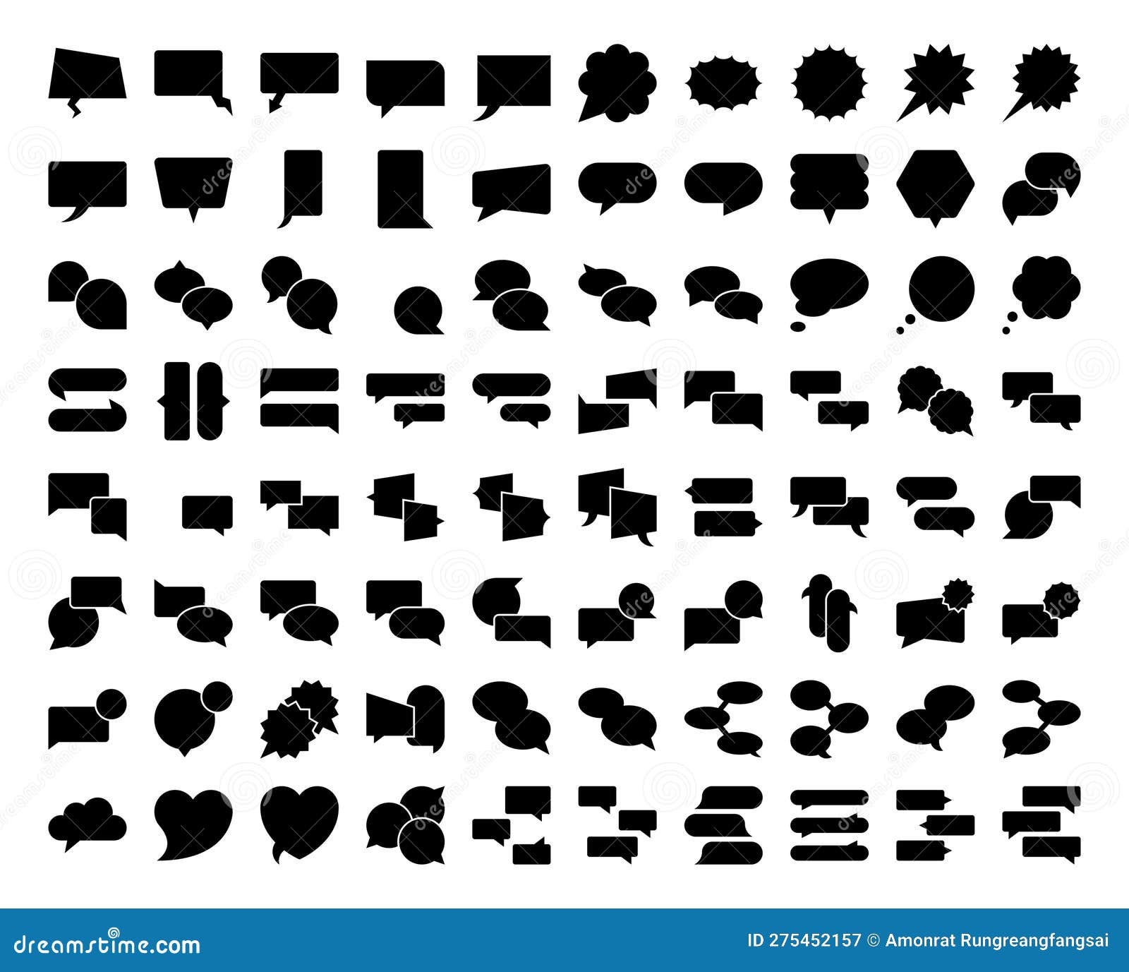 Speech Balloons Set, Solid Style Vector Illustration Stock Vector - Illustration of bubbles ...