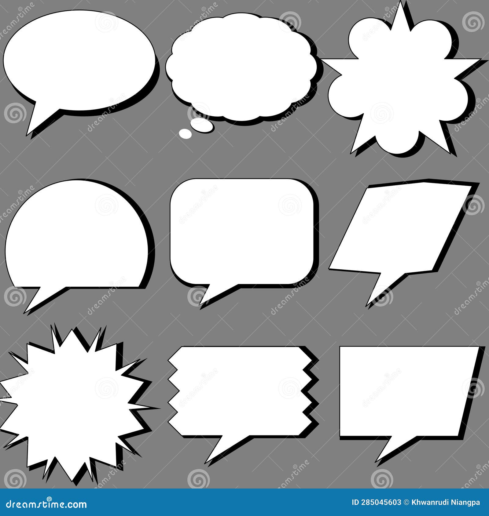 Set of Speech Bubbles, Cloud Text Boxes, Cartoon Thinking, Vector ...