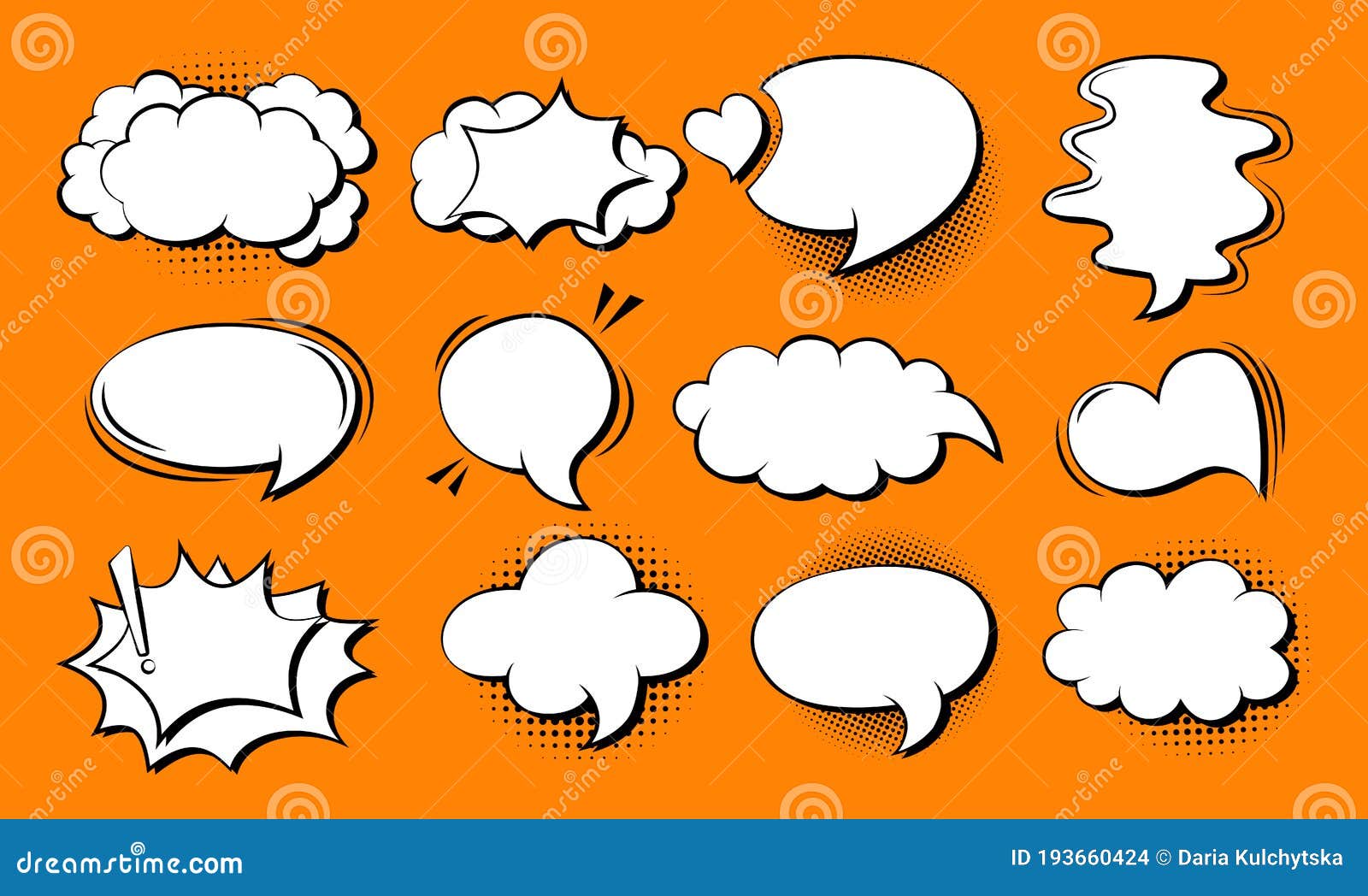 Speech Bubble Comic Cloud Pop Art Retro Set Vector Stock Vector ...