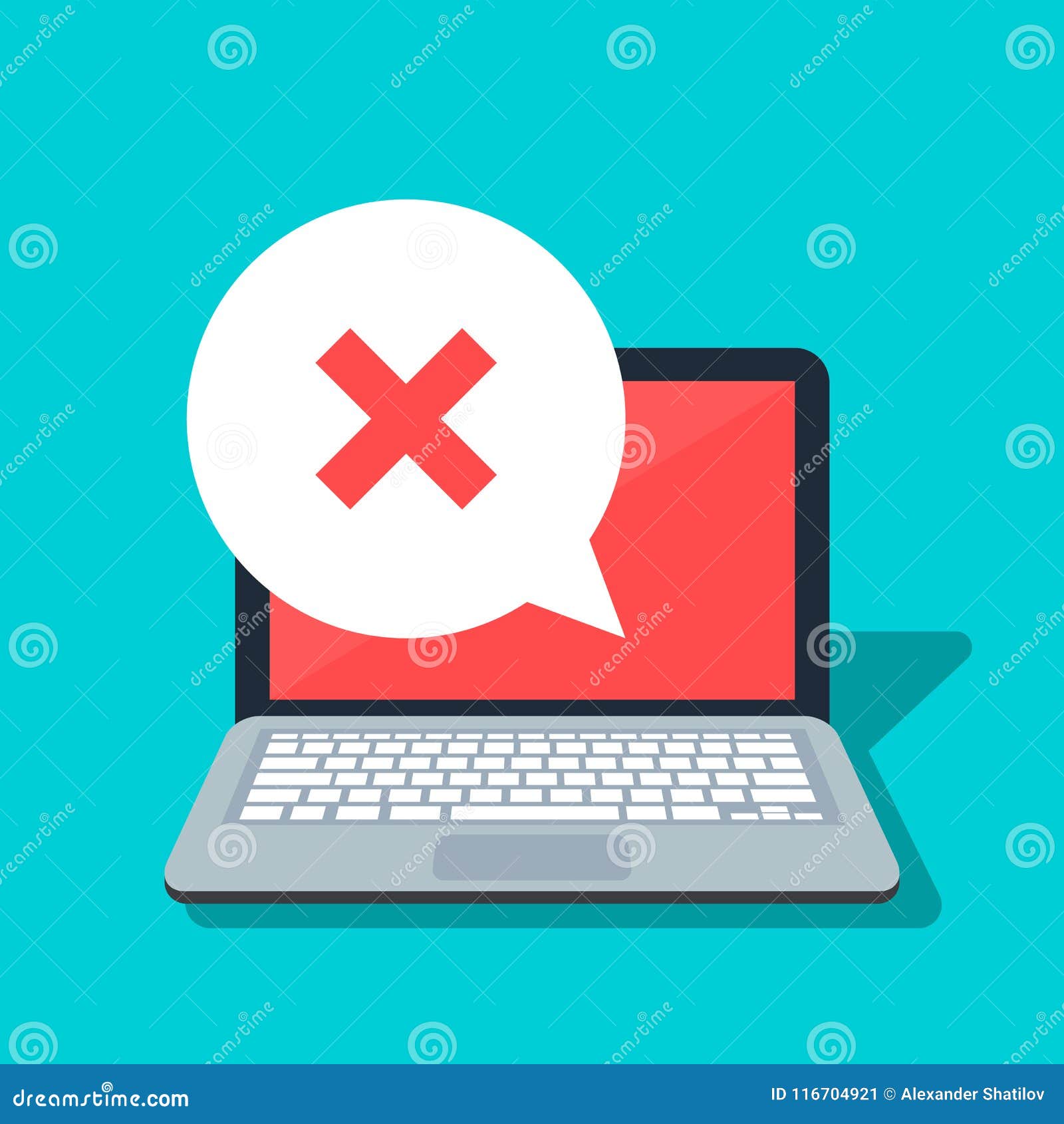 Speech Bubble with Cross on the Laptop Background. Error or Rejection ...