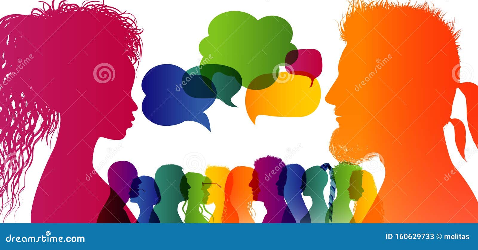 Dialogue Group Different People. Speech Bubble. Crowd Talking ...