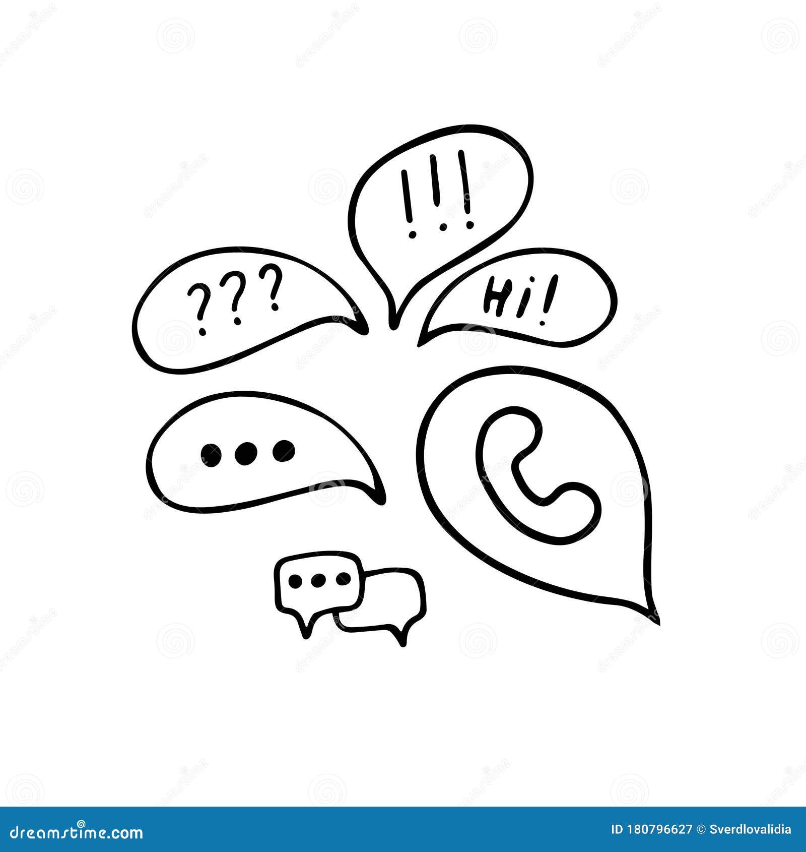 Speech Bubble Doodle Set. Hand Drawn Sketch Chat Bubbles Icon Isolated ...
