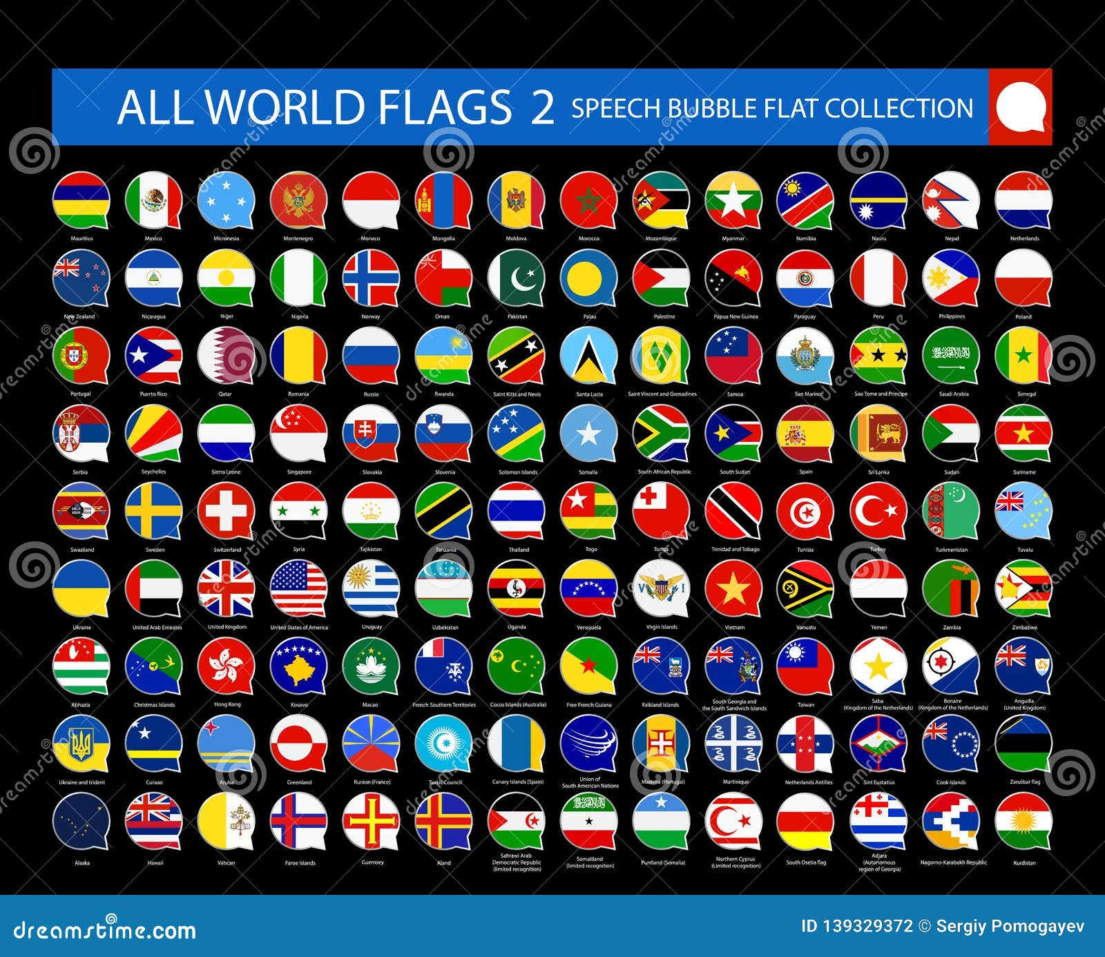 Speech Bubble Flat Flags Collection Isolated on Black Background. Part ...