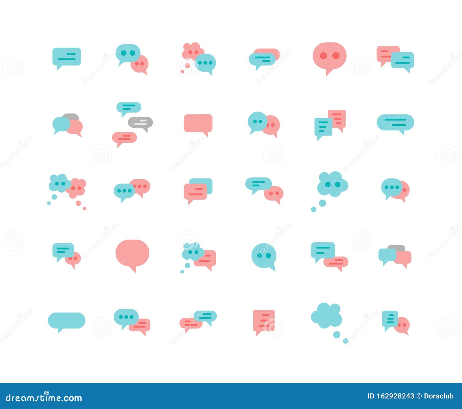 Speech Bubble Flat Icon Set. Stock Vector - Illustration of thinking ...