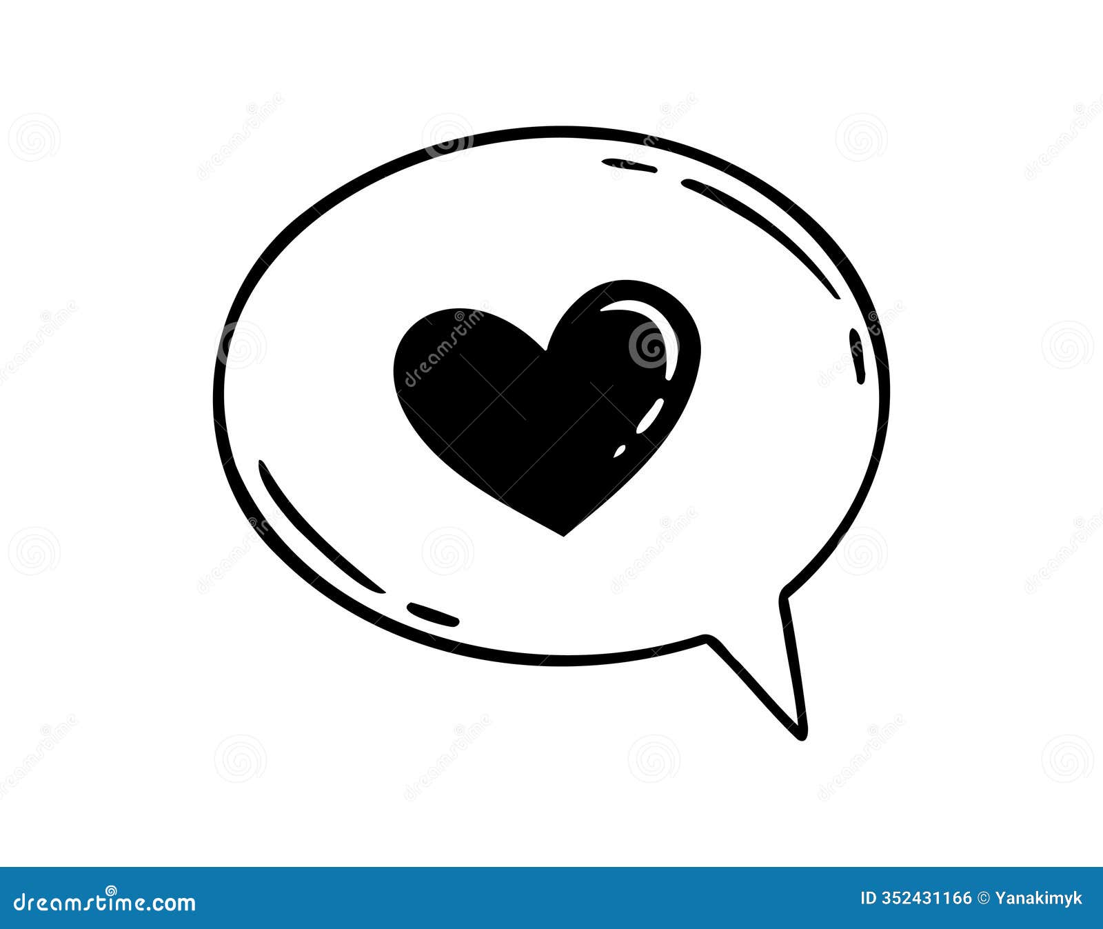 Speech Bubble with a Heart Hand Drawn Line Doodle Style. Isolated Love ...