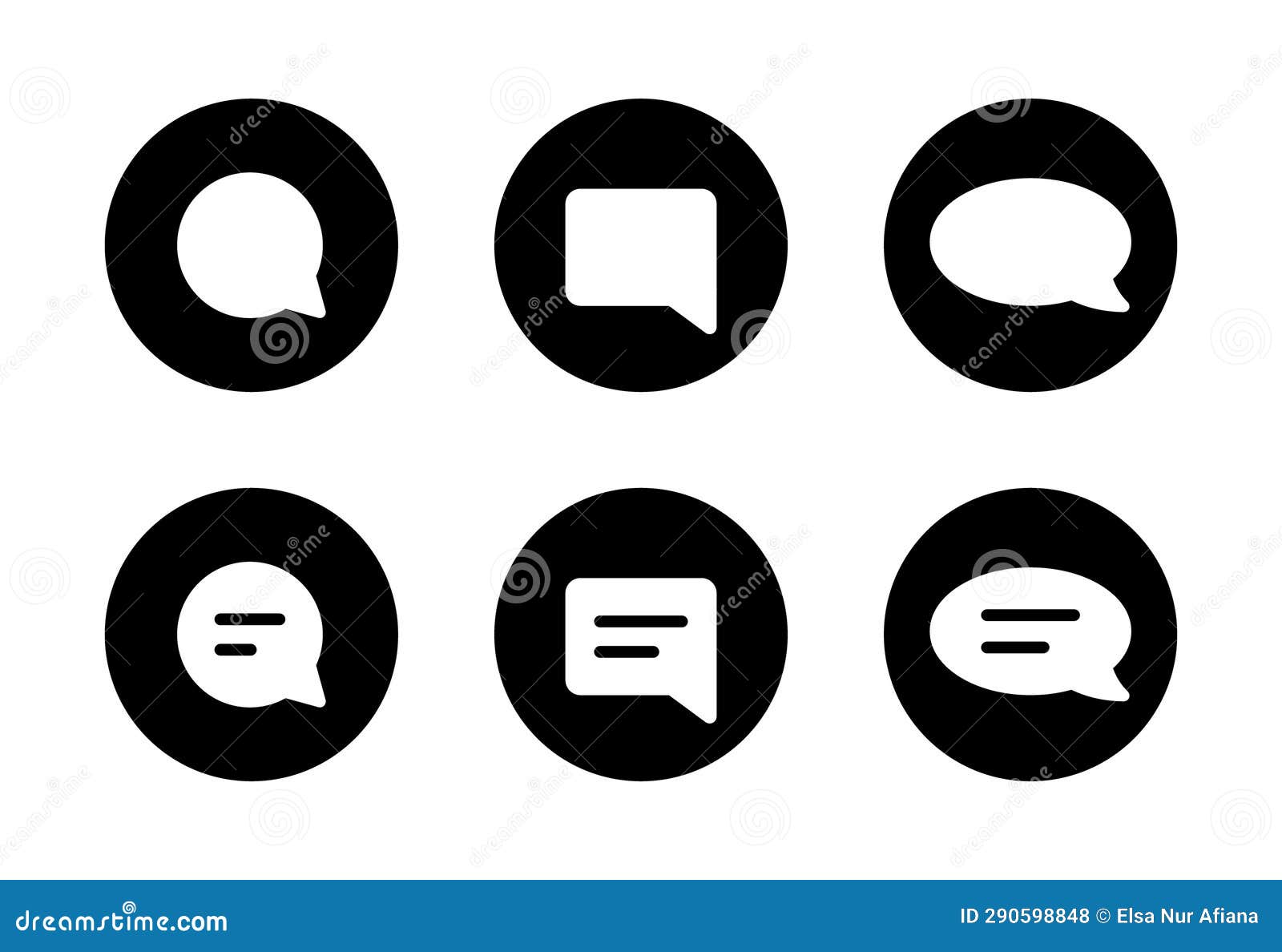 Speech Bubble Icon Vector in Black Circle. Comment, Message, Chat Sign ...