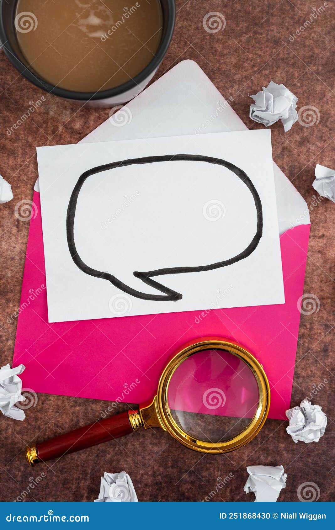 Letter with Speech Bubble Drawing with Envelope, Magnifying Glass ...