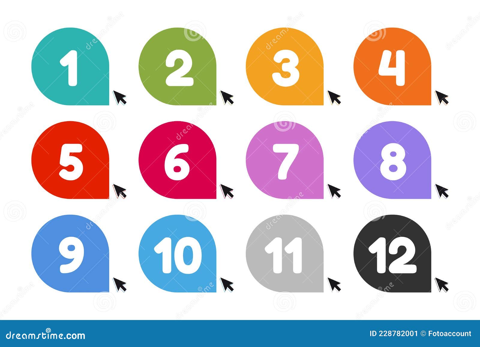 Speech Bubble Number Set with Arrow Pointer - Colorful Vector ...