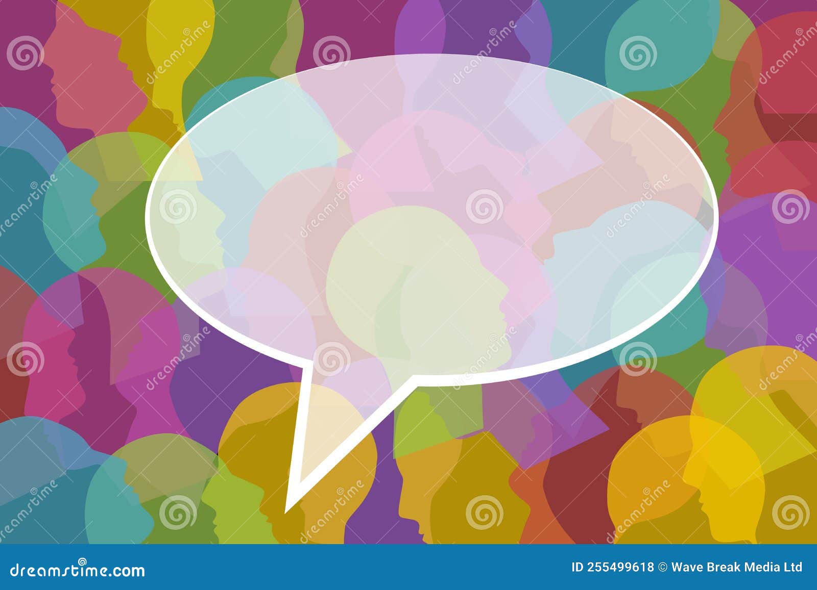 Speech Bubble Over Colorful Human Faces Stock Illustration ...