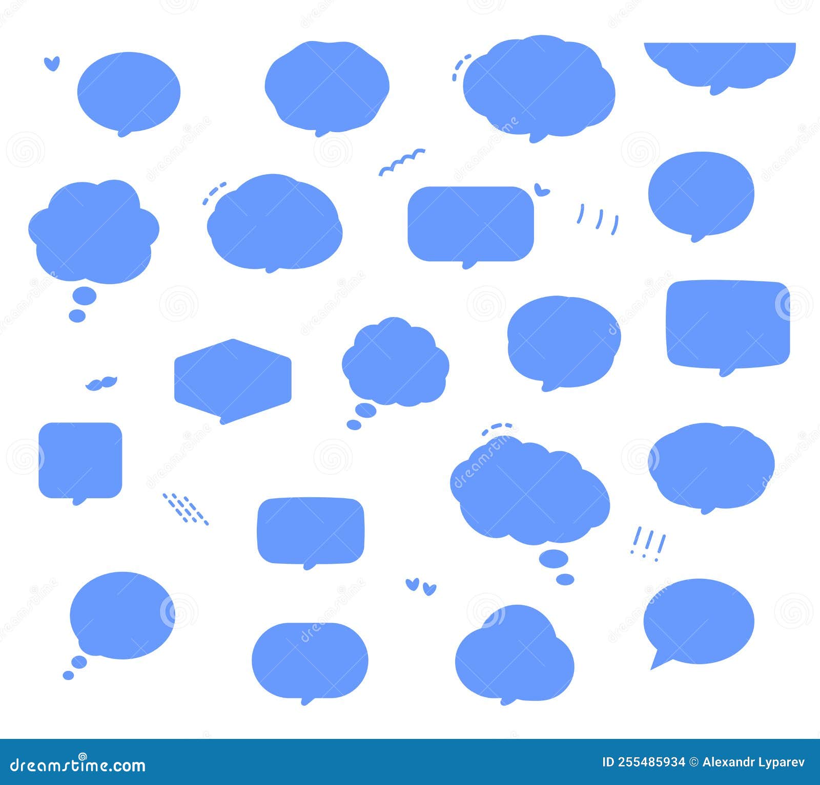 Speech Bubble Set. Blue Cloud Dialog Bubble. Includes Decorative Icons ...