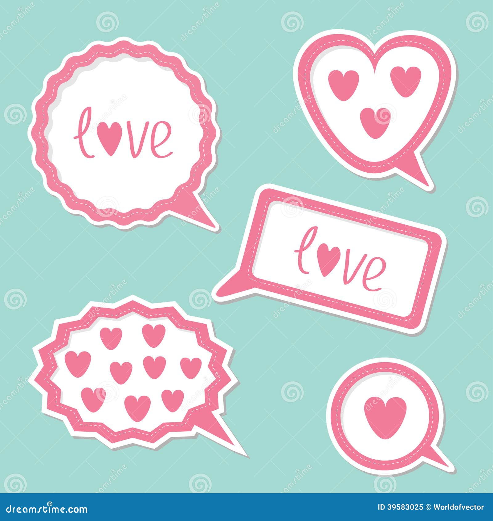 Speech Bubble Set with Hearts and Word Love. Card Stock Vector ...