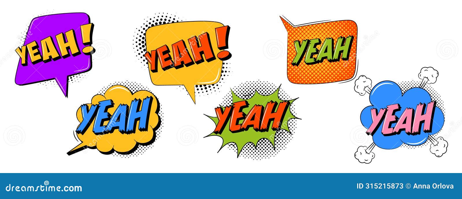 Speech Bubble Set in Trendy Retro Style. YEAH Text Stock Vector ...
