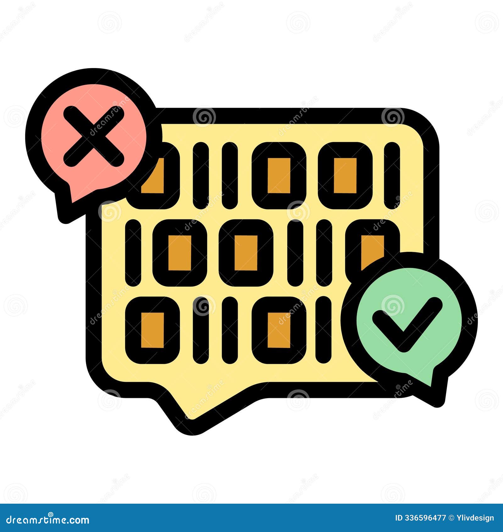 Speech Bubble Showing Binary Code With Check And Cross Marks Stock