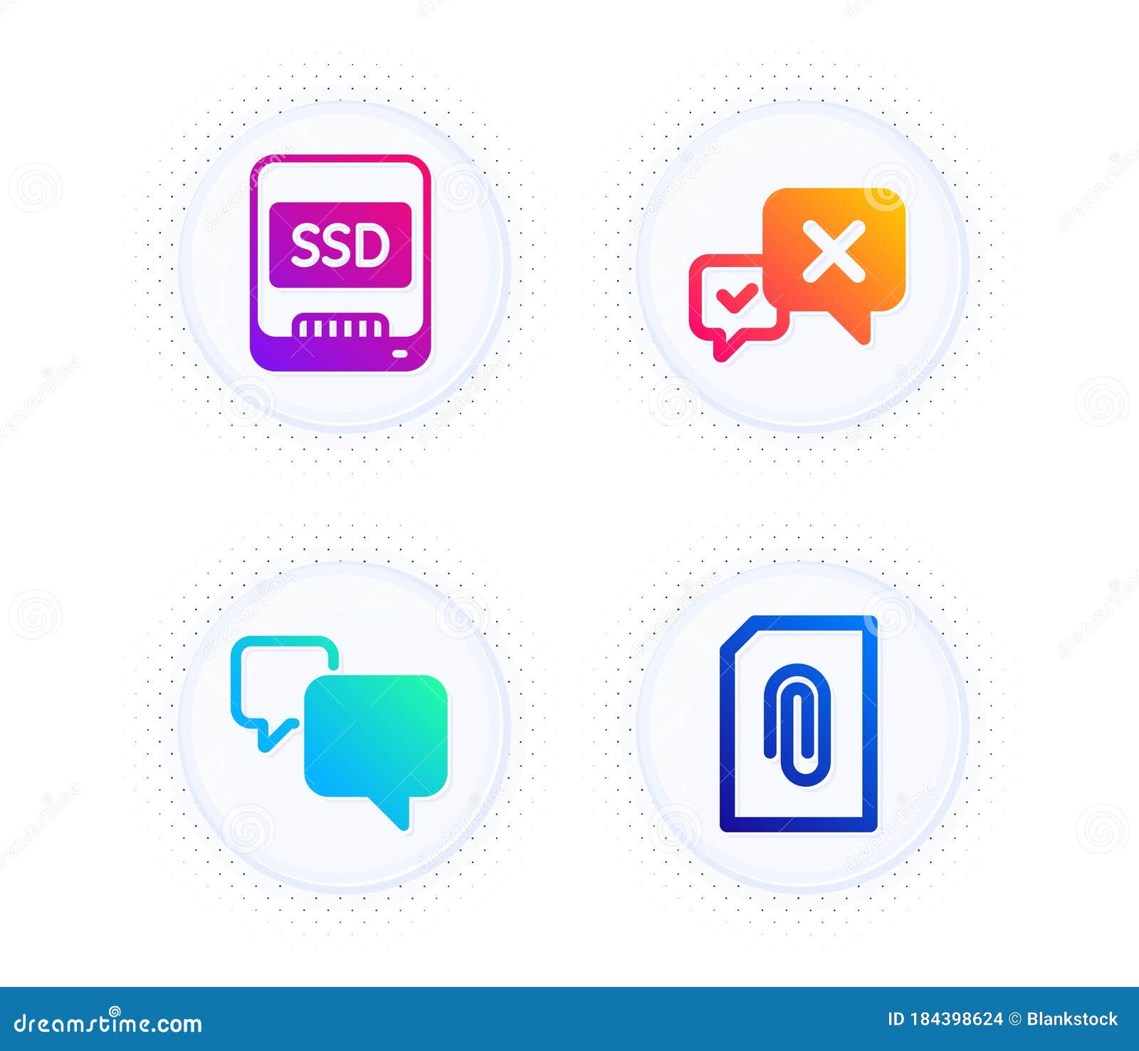 Speech Bubble, Ssd and Reject Icons Set. Attachment Sign. Chat Message ...