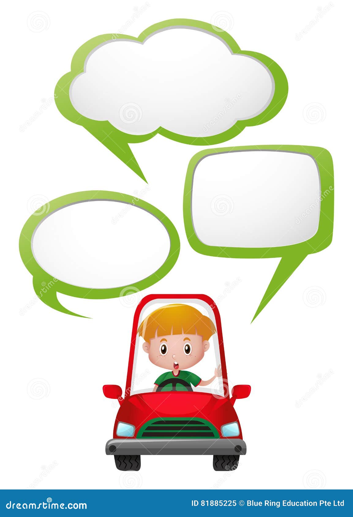 Speech Bubble Template with Boy in Red Car Stock Vector - Illustration ...