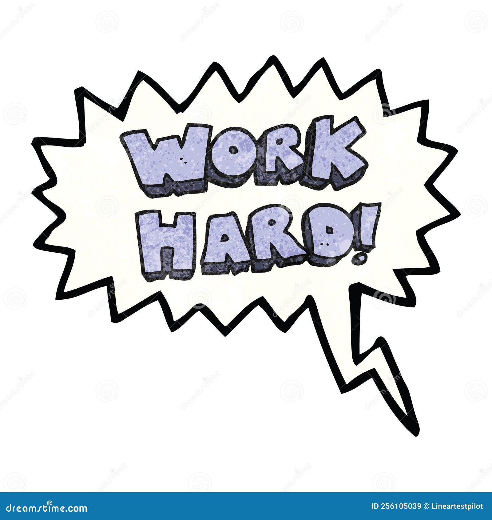 Speech Bubble Textured Cartoon Work Hard Symbol Picture. Image: 256105039
